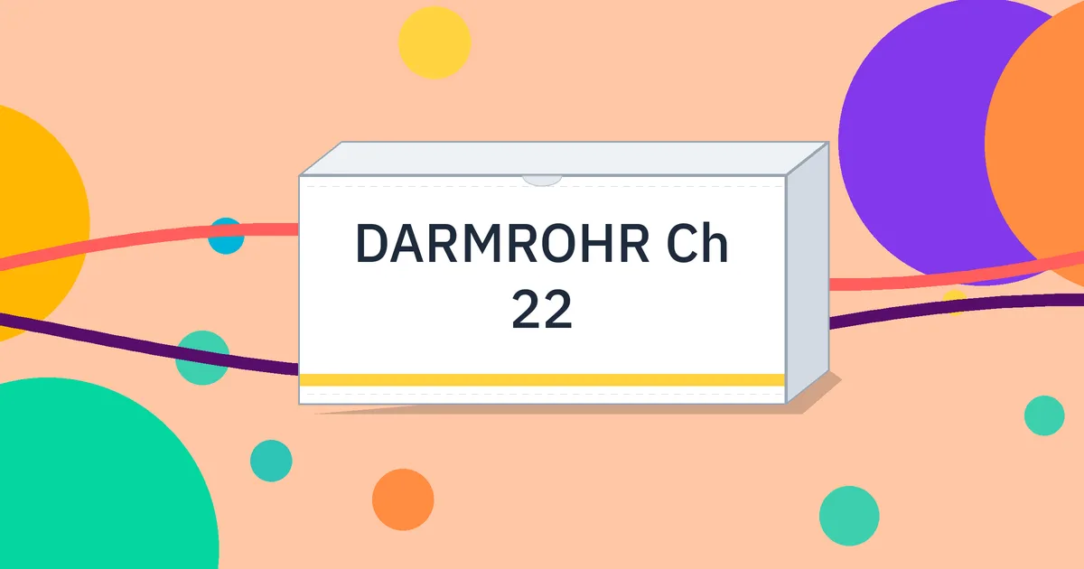 Symbolbild: Packung mit der Aufschrift DARMROHR Ch 22 (PZN 02411575) – Verfügbarkeit und Bezug in Apotheken in Frankfurt am Main