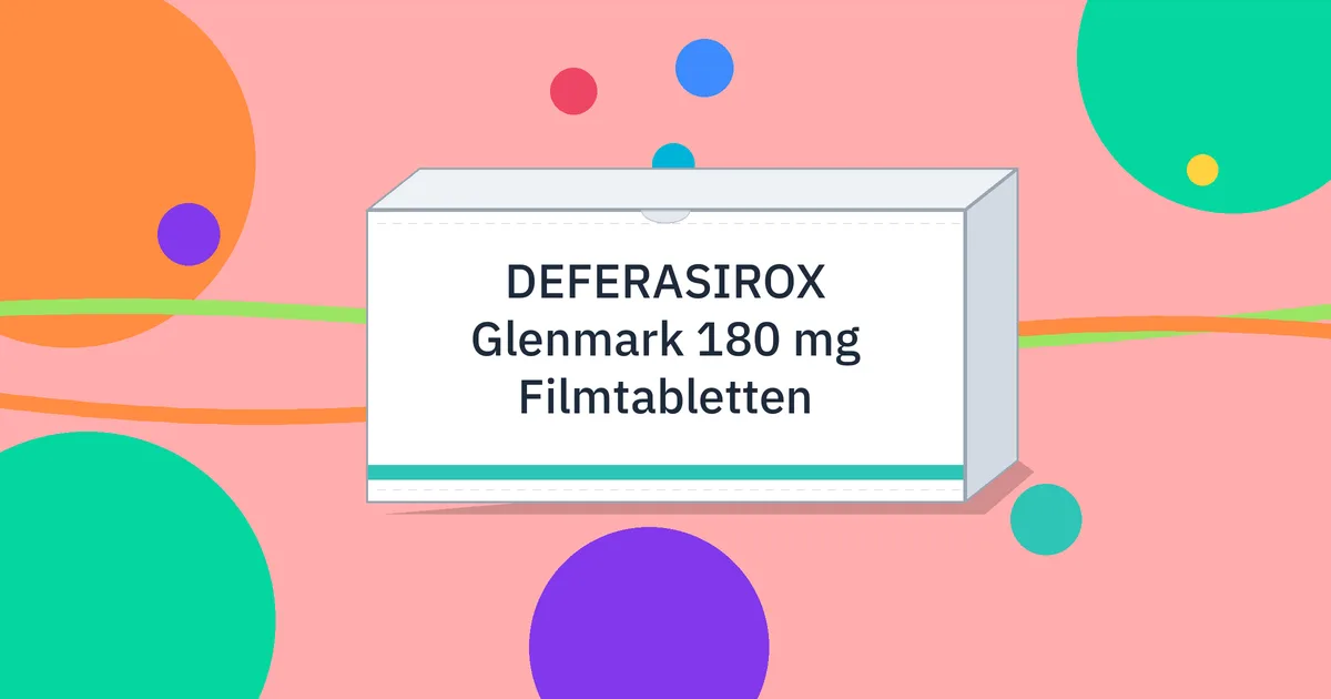Symbolbild: Packung mit der Aufschrift DEFERASIROX Glenmark 180 mg Filmtabletten (PZN 17535165) – Verfügbarkeit und Bezug in Apotheken in Frankfurt am Main
