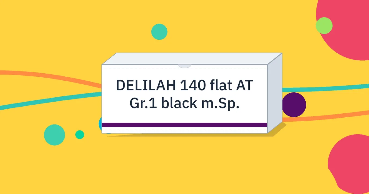Symbolbild: Packung mit der Aufschrift DELILAH 140 flat AT Gr.1 black m.Sp. (PZN 14247566) – Verfügbarkeit und Bezug in Apotheken in Frankfurt am Main