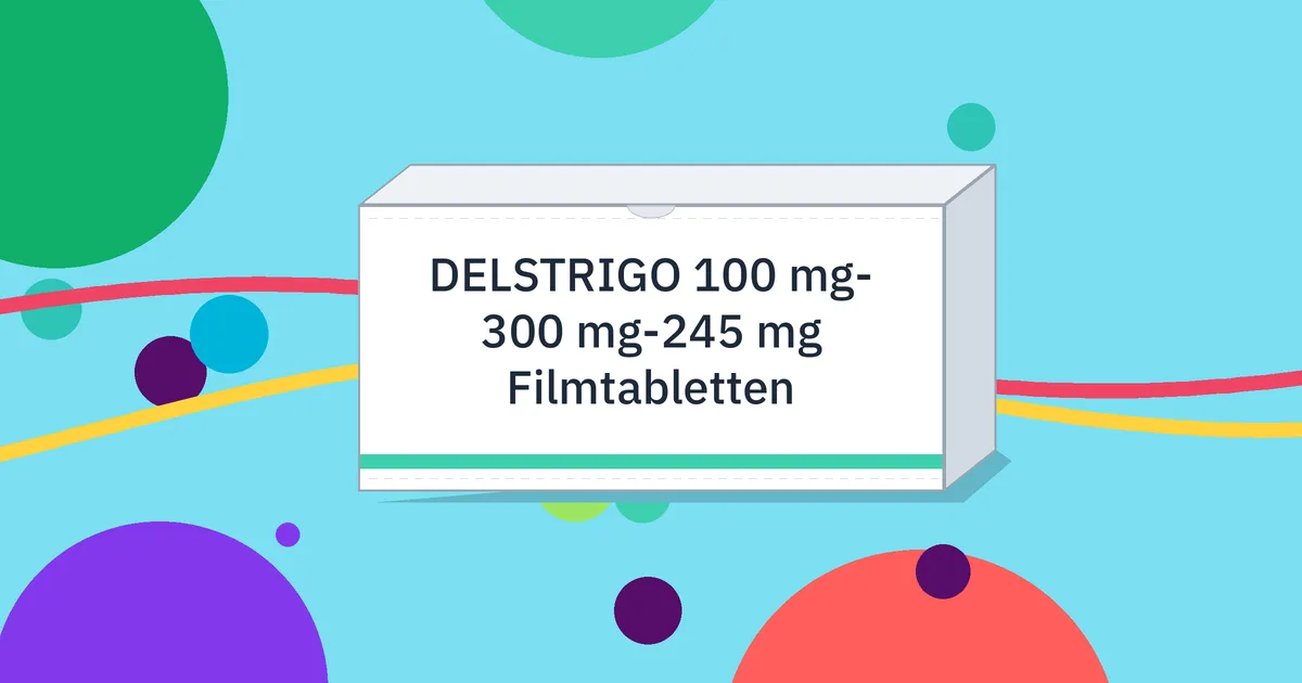 Symbolbild: Packung mit der Aufschrift DELSTRIGO 100 mg-300 mg-245 mg Filmtabletten (PZN 18900431) – Verfügbarkeit und Bezug in Apotheken in Frankfurt am Main