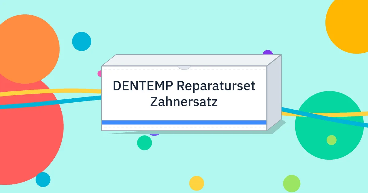 Symbolbild: Packung mit der Aufschrift DENTEMP Reparaturset Zahnersatz (PZN 16780230) – Verfügbarkeit und Bezug in Apotheken in Frankfurt am Main