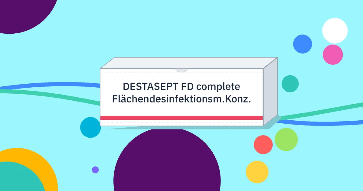 Symbolbild: Packung mit der Aufschrift DESTASEPT FD complete Flächendesinfektionsm.Konz. (PZN 10088757) – Verfügbarkeit und Bezug in Apotheken in Frankfurt am Main