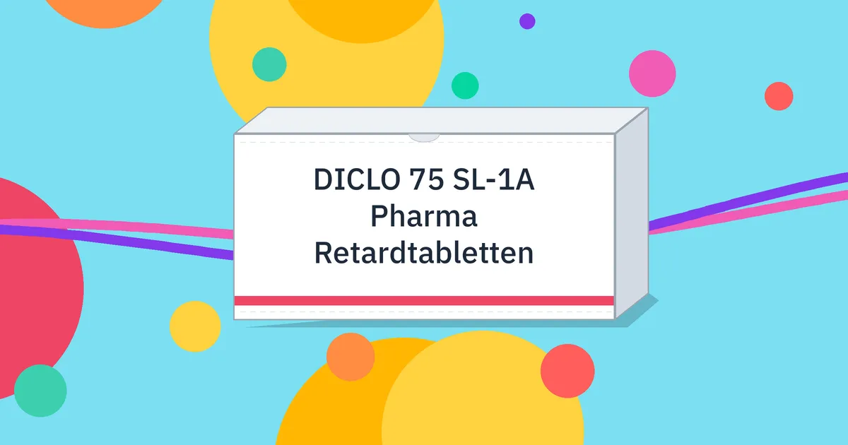 Symbolbild: Packung mit der Aufschrift DICLO 75 SL-1A Pharma Retardtabletten (PZN 02913093) – Verfügbarkeit und Bezug in Apotheken in Frankfurt am Main