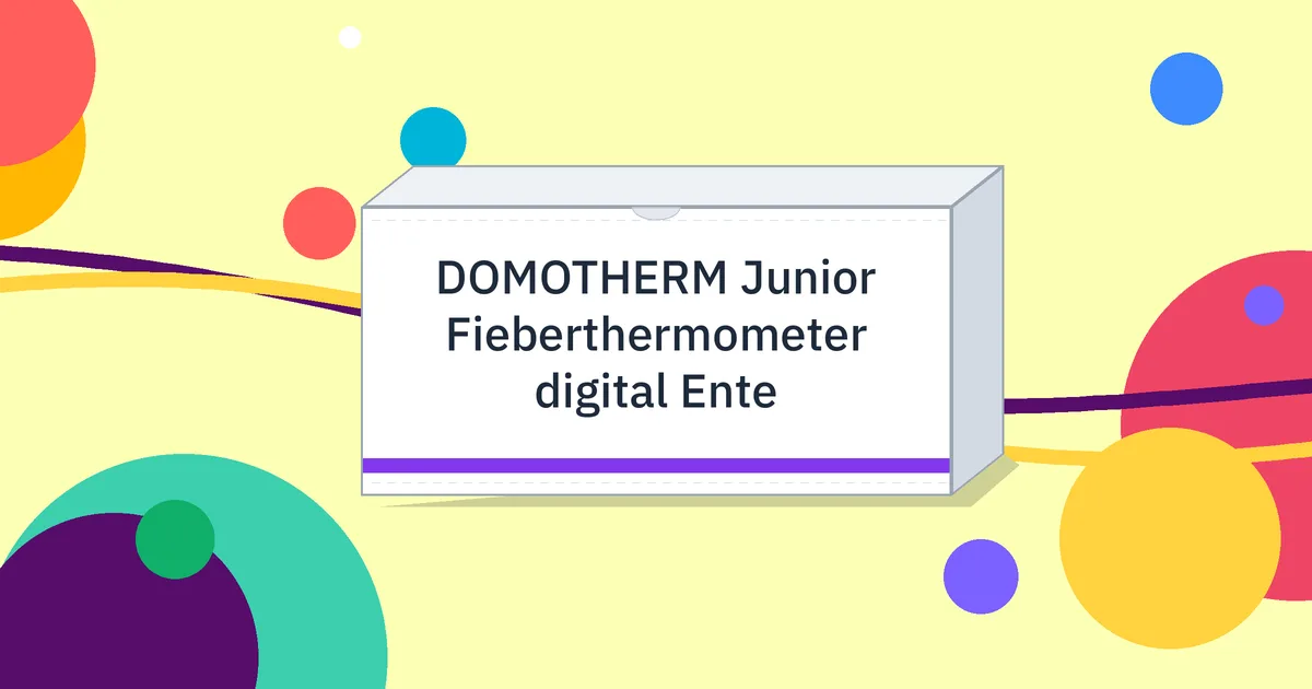 Symbolbild: Packung mit der Aufschrift DOMOTHERM Junior Fieberthermometer digital Ente (PZN 13599665) – Verfügbarkeit und Bezug in Apotheken in Frankfurt am Main