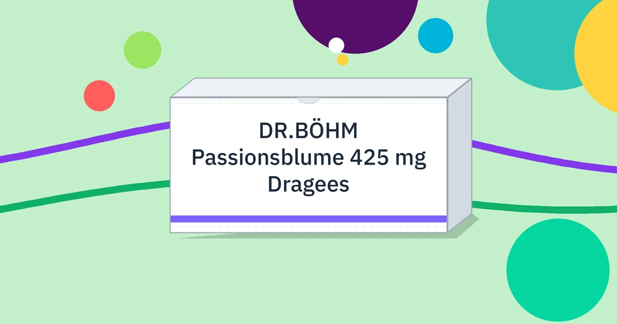 Symbolbild: Packung mit der Aufschrift DR.BÖHM Passionsblume 425 mg Dragees (PZN 06785002) – Verfügbarkeit und Bezug in Apotheken in Frankfurt am Main