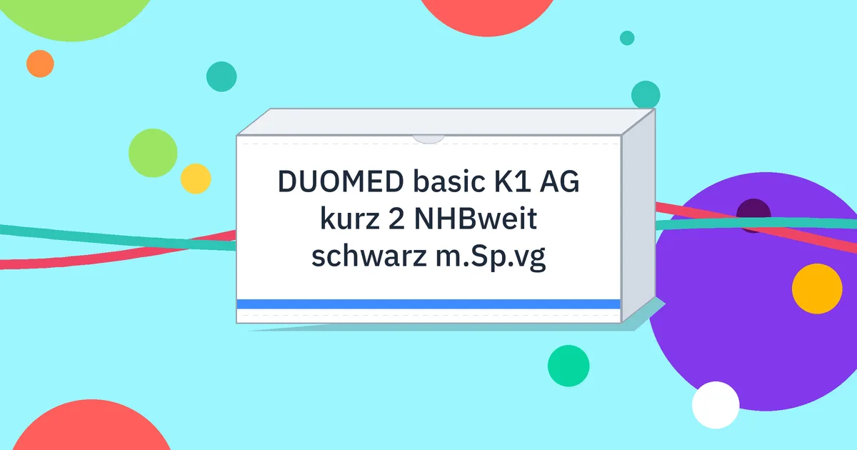 Symbolbild: Packung mit der Aufschrift DUOMED basic K1 AG kurz 2 NHBweit schwarz m.Sp.vg (PZN 20905140) – Verfügbarkeit und Bezug in Apotheken in Frankfurt am Main