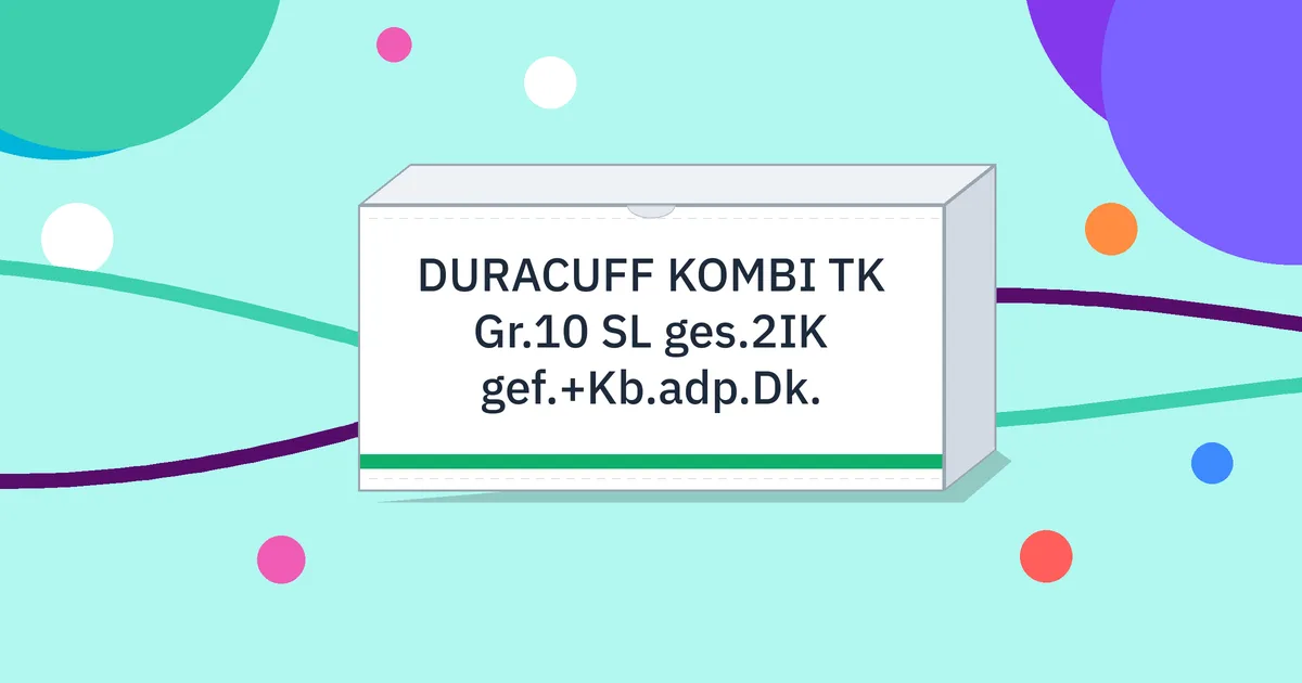 Symbolbild: Packung mit der Aufschrift DURACUFF KOMBI TK Gr.10 SL ges.2IK gef.+Kb.adp.Dk. (PZN 04960406) – Verfügbarkeit und Bezug in Apotheken in Frankfurt am Main
