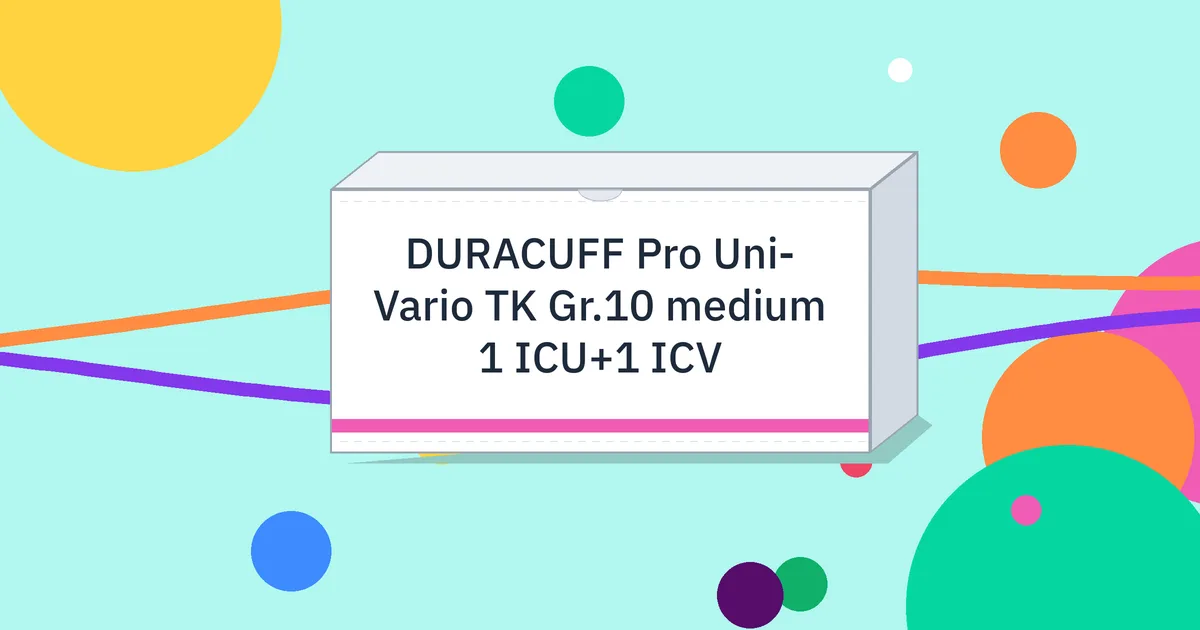 Symbolbild: Packung mit der Aufschrift DURACUFF Pro Uni-Vario TK Gr.10 medium 1 ICU+1 ICV (PZN 19244986) – Verfügbarkeit und Bezug in Apotheken in Frankfurt am Main