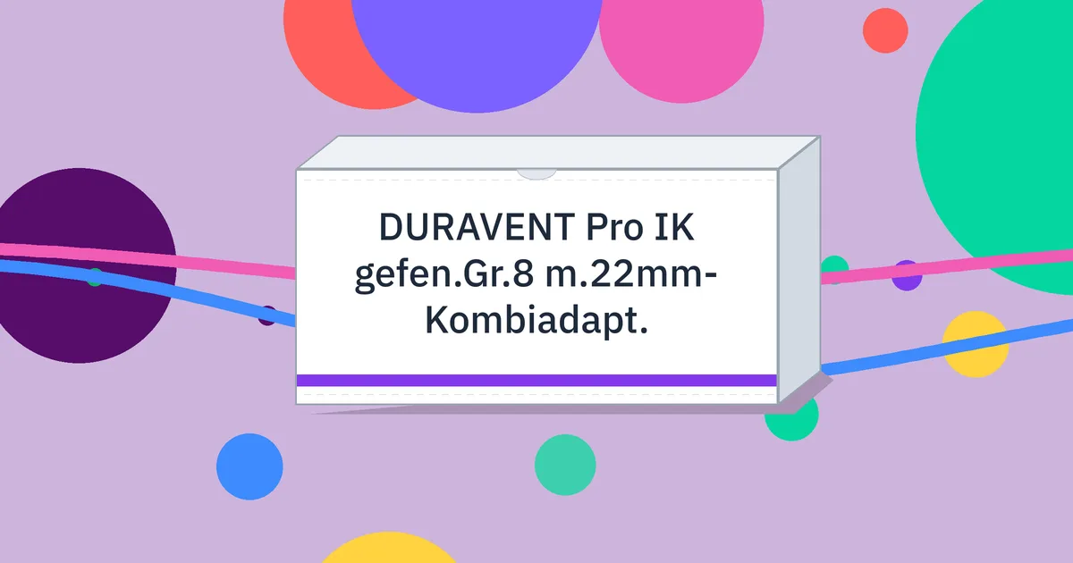 Symbolbild: Packung mit der Aufschrift DURAVENT Pro IK gefen.Gr.8 m.22mm-Kombiadapt. (PZN 19244064) – Verfügbarkeit und Bezug in Apotheken in Frankfurt am Main