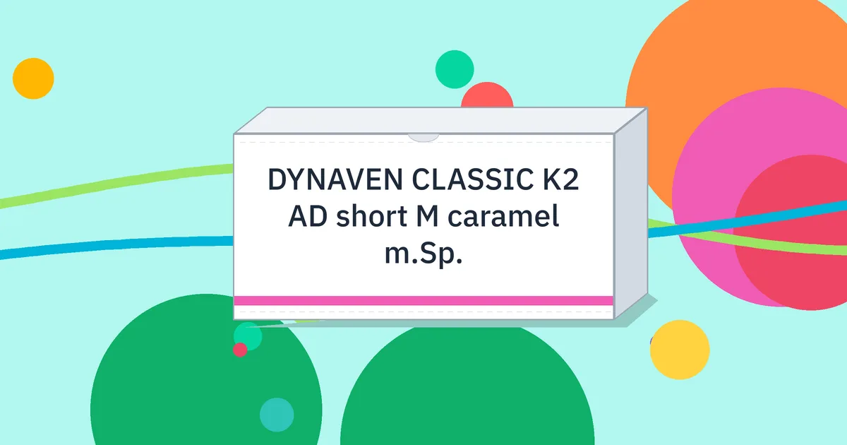 Symbolbild: Packung mit der Aufschrift DYNAVEN CLASSIC K2 AD short M caramel m.Sp. (PZN 18417812) – Verfügbarkeit und Bezug in Apotheken in Frankfurt am Main