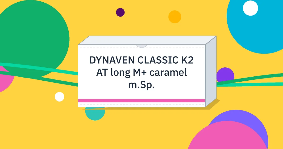 Symbolbild: Packung mit der Aufschrift DYNAVEN CLASSIC K2 AT long M+ caramel m.Sp. (PZN 18419403) – Verfügbarkeit und Bezug in Apotheken in Frankfurt am Main