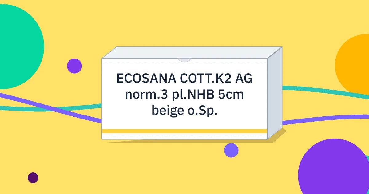 Symbolbild: Packung mit der Aufschrift ECOSANA COTT.K2 AG norm.3 pl.NHB 5cm beige o.Sp. (PZN 16949491) – Verfügbarkeit und Bezug in Apotheken in Frankfurt am Main