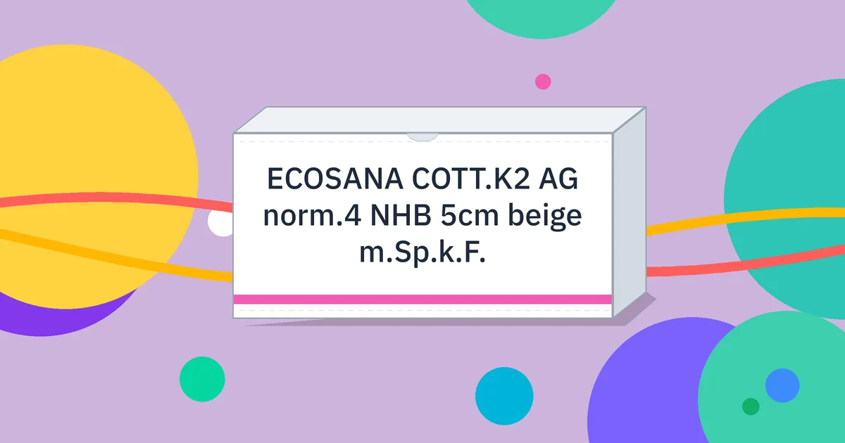 Symbolbild: Packung mit der Aufschrift ECOSANA COTT.K2 AG norm.4 NHB 5cm beige m.Sp.k.F. (PZN 16949887) – Verfügbarkeit und Bezug in Apotheken in Frankfurt am Main
