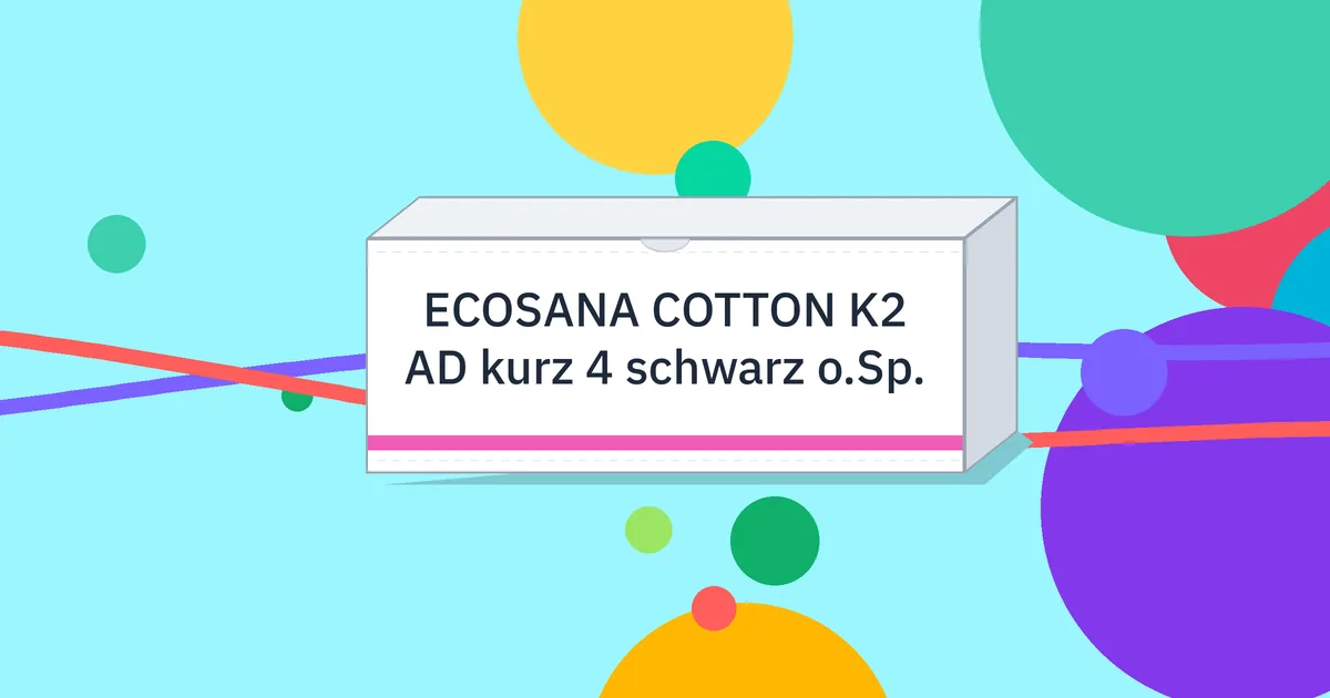 Symbolbild: Packung mit der Aufschrift ECOSANA COTTON K2 AD kurz 4 schwarz o.Sp. (PZN 16947747) – Verfügbarkeit und Bezug in Apotheken in Frankfurt am Main