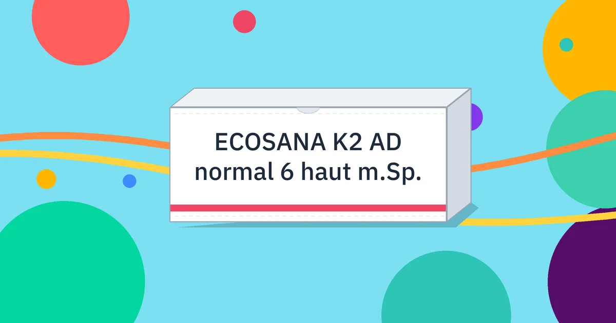 Symbolbild: Packung mit der Aufschrift ECOSANA K2 AD normal 6 haut m.Sp. (PZN 01360396) – Verfügbarkeit und Bezug in Apotheken in Frankfurt am Main