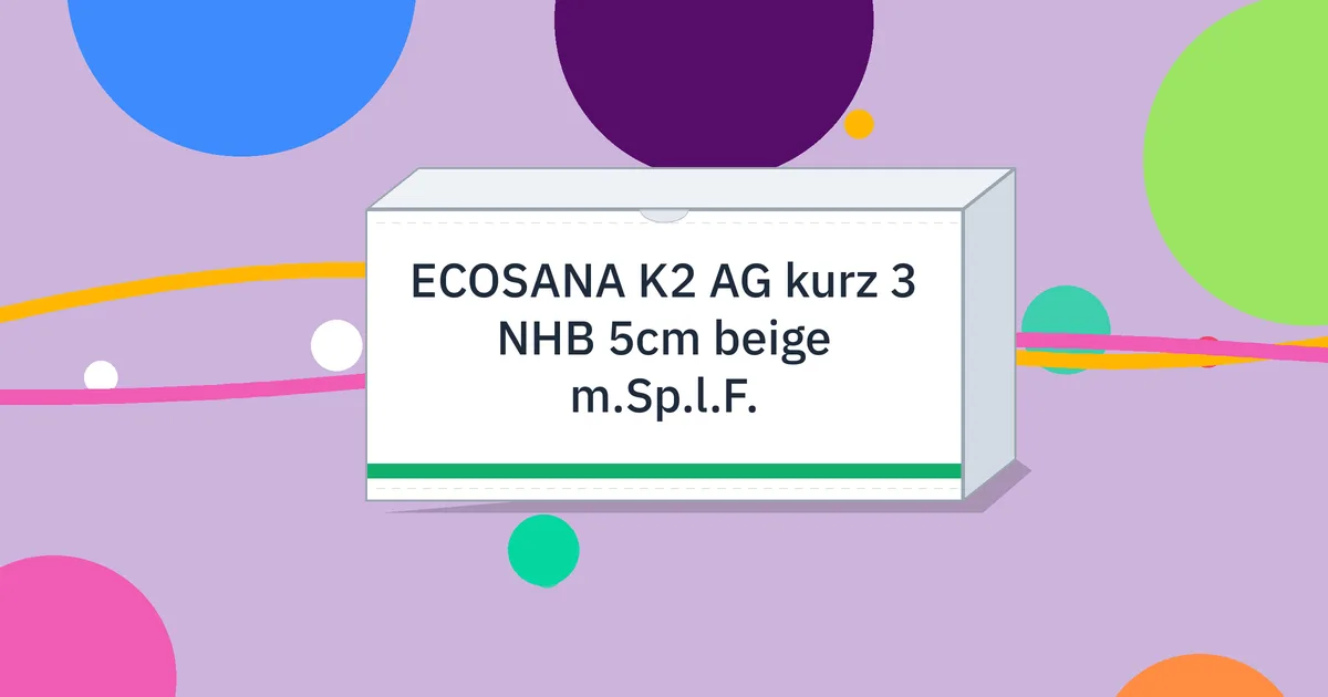 Symbolbild: Packung mit der Aufschrift ECOSANA K2 AG kurz 3 NHB 5cm beige m.Sp.l.F. (PZN 10954893) – Verfügbarkeit und Bezug in Apotheken in Frankfurt am Main