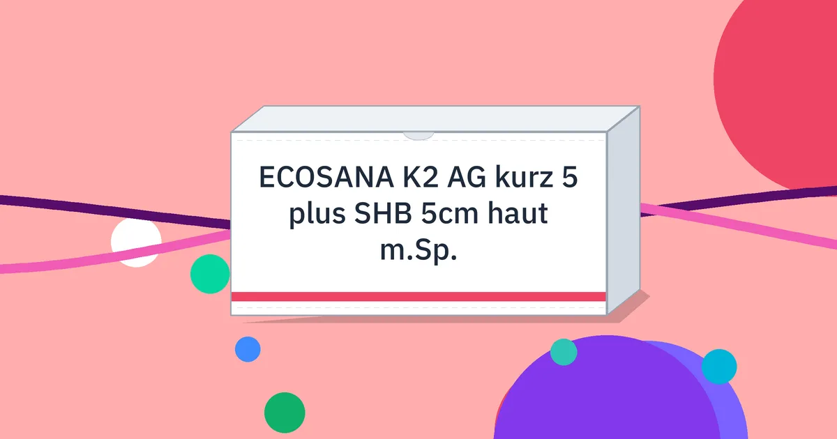 Symbolbild: Packung mit der Aufschrift ECOSANA K2 AG kurz 5 plus SHB 5cm haut m.Sp. (PZN 01487197) – Verfügbarkeit und Bezug in Apotheken in Frankfurt am Main