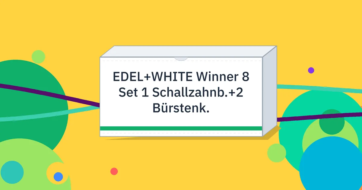 Symbolbild: Packung mit der Aufschrift EDEL+WHITE Winner 8 Set 1 Schallzahnb.+2 Bürstenk. (PZN 13654275) – Verfügbarkeit und Bezug in Apotheken in Frankfurt am Main