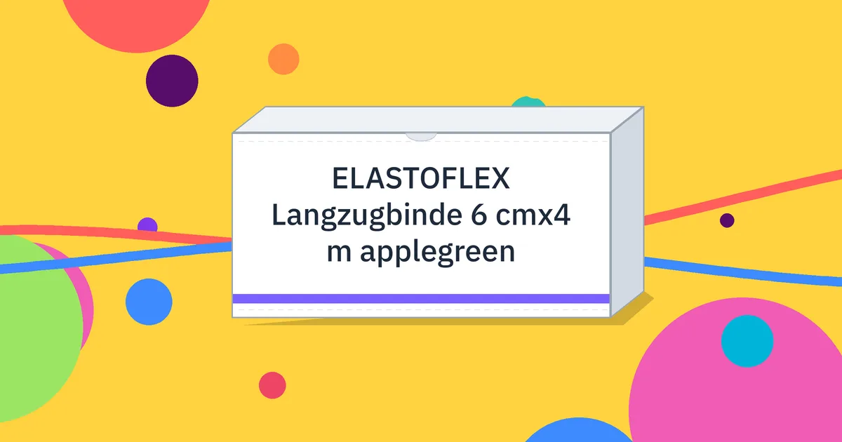 Symbolbild: Packung mit der Aufschrift ELASTOFLEX Langzugbinde 6 cmx4 m applegreen (PZN 17175666) – Verfügbarkeit und Bezug in Apotheken in Frankfurt am Main