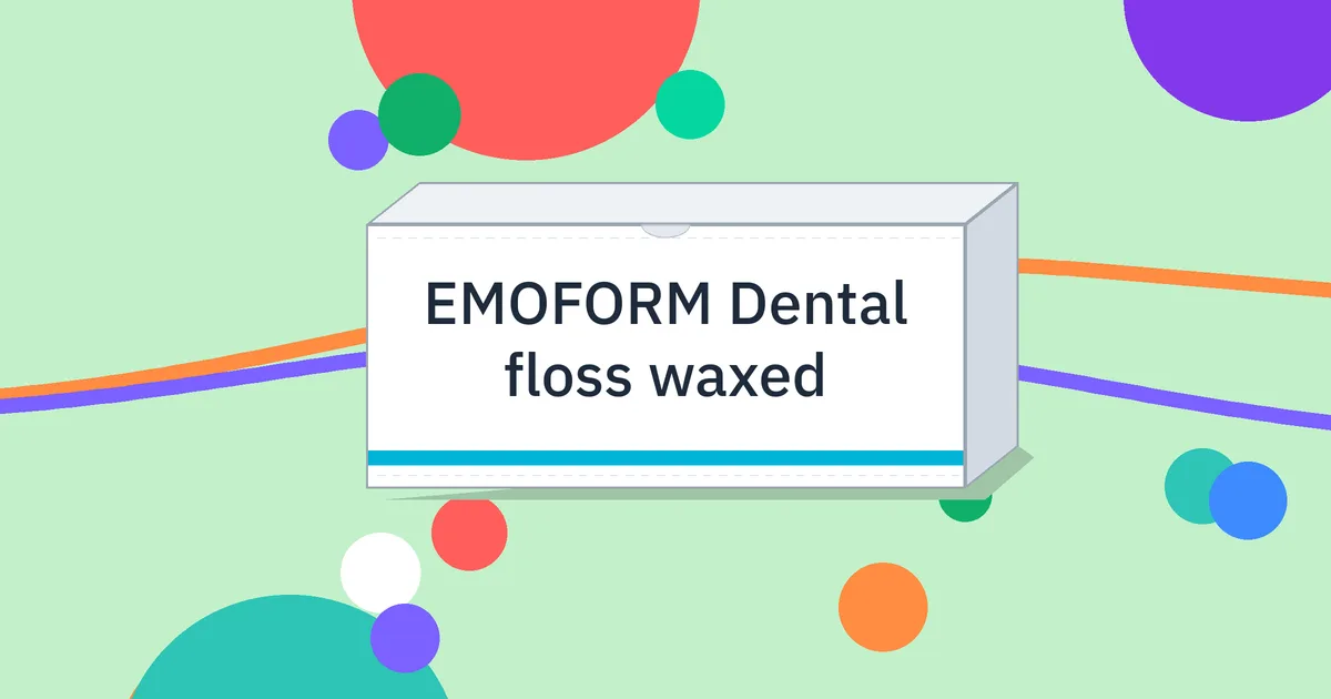 Symbolbild: Packung mit der Aufschrift EMOFORM Dental floss waxed (PZN 09949786) – Verfügbarkeit und Bezug in Apotheken in Frankfurt am Main