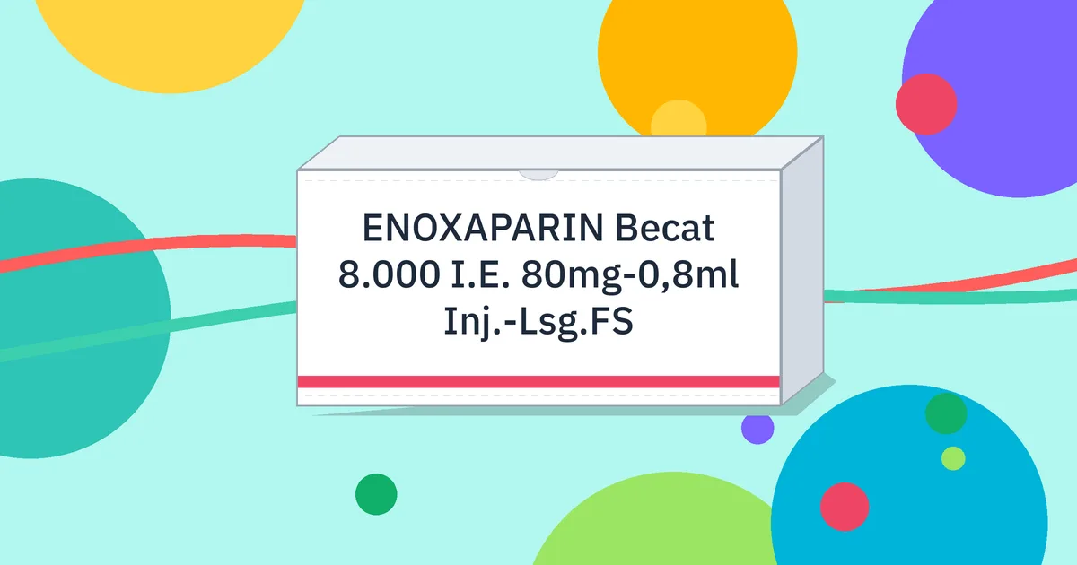 Symbolbild: Packung mit der Aufschrift ENOXAPARIN Becat 8.000 I.E. 80mg-0,8ml Inj.-Lsg.FS (PZN 16833601) – Verfügbarkeit und Bezug in Apotheken in Frankfurt am Main
