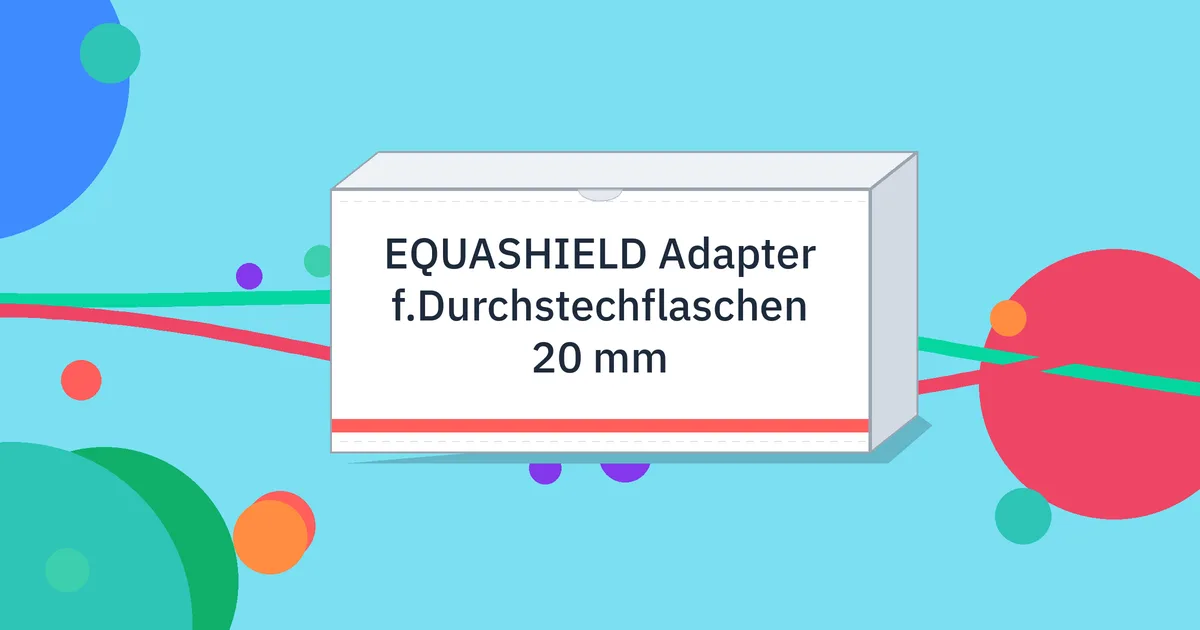 Symbolbild: Packung mit der Aufschrift EQUASHIELD Adapter f.Durchstechflaschen 20 mm (PZN 13500804) – Verfügbarkeit und Bezug in Apotheken in Frankfurt am Main