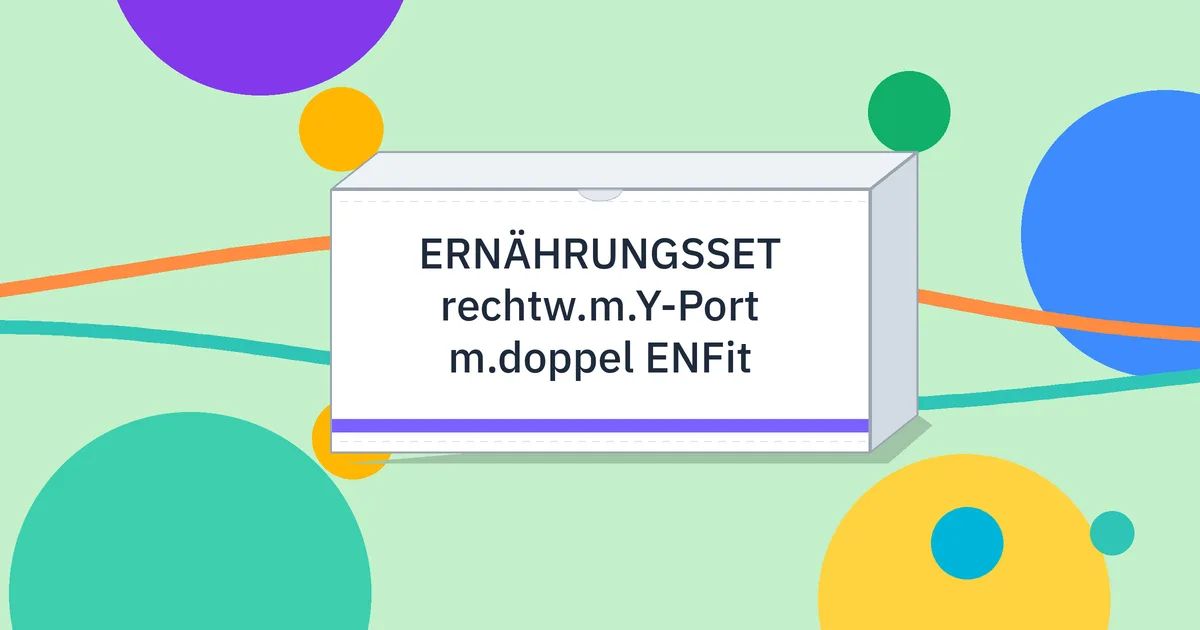 Symbolbild: Packung mit der Aufschrift ERNÄHRUNGSSET rechtw.m.Y-Port m.doppel ENFit (PZN 14345346) – Verfügbarkeit und Bezug in Apotheken in Frankfurt am Main