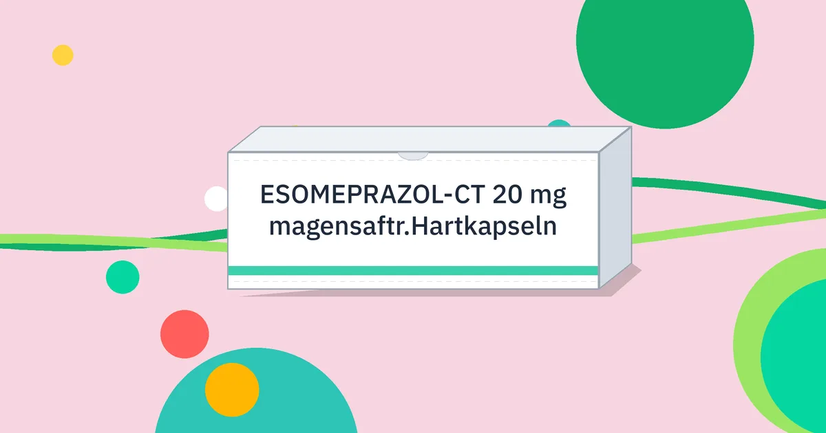Symbolbild: Packung mit der Aufschrift ESOMEPRAZOL-CT 20 mg magensaftr.Hartkapseln (PZN 06498998) – Verfügbarkeit und Bezug in Apotheken in Frankfurt am Main