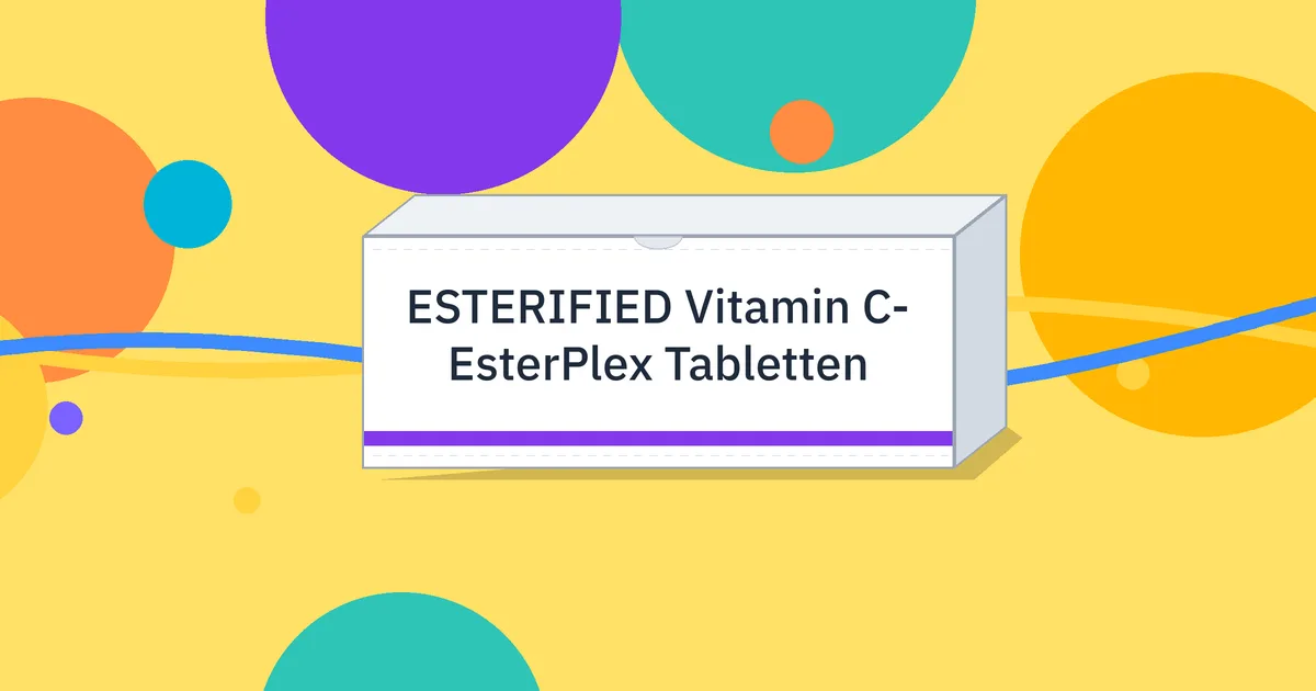 Symbolbild: Packung mit der Aufschrift ESTERIFIED Vitamin C-EsterPlex Tabletten (PZN 16800116) – Verfügbarkeit und Bezug in Apotheken in Frankfurt am Main