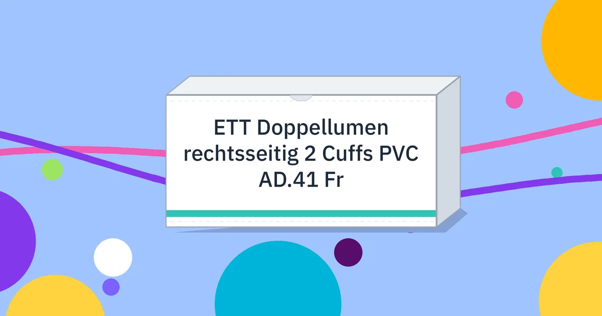 Symbolbild: Packung mit der Aufschrift ETT Doppellumen rechtsseitig 2 Cuffs PVC AD.41 Fr (PZN 19121640) – Verfügbarkeit und Bezug in Apotheken in Frankfurt am Main