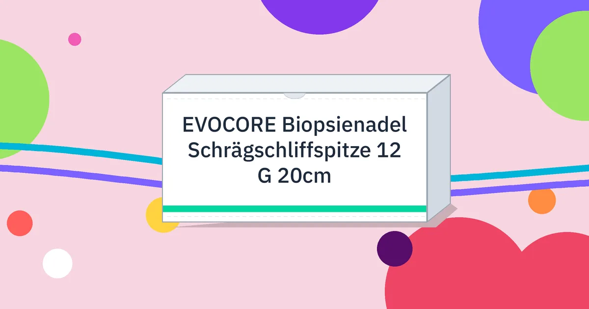 Symbolbild: Packung mit der Aufschrift EVOCORE Biopsienadel Schrägschliffspitze 12 G 20cm (PZN 11655158) – Verfügbarkeit und Bezug in Apotheken in Frankfurt am Main