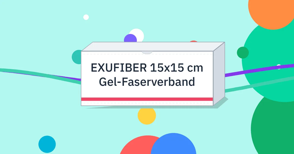 Symbolbild: Packung mit der Aufschrift EXUFIBER 15x15 cm Gel-Faserverband (PZN 17615898) – Verfügbarkeit und Bezug in Apotheken in Frankfurt am Main