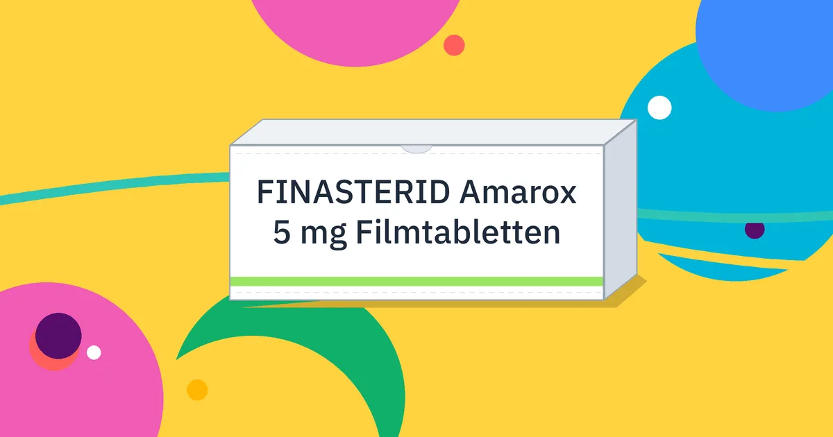 Symbolbild: Packung mit der Aufschrift FINASTERID Amarox 5 mg Filmtabletten (PZN 16815508) – Verfügbarkeit und Bezug in Apotheken in Frankfurt am Main