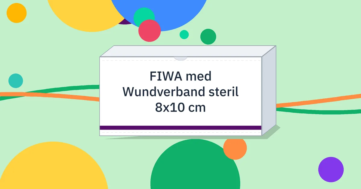 Symbolbild: Packung mit der Aufschrift FIWA med Wundverband steril 8x10 cm (PZN 19813303) – Verfügbarkeit und Bezug in Apotheken in Frankfurt am Main