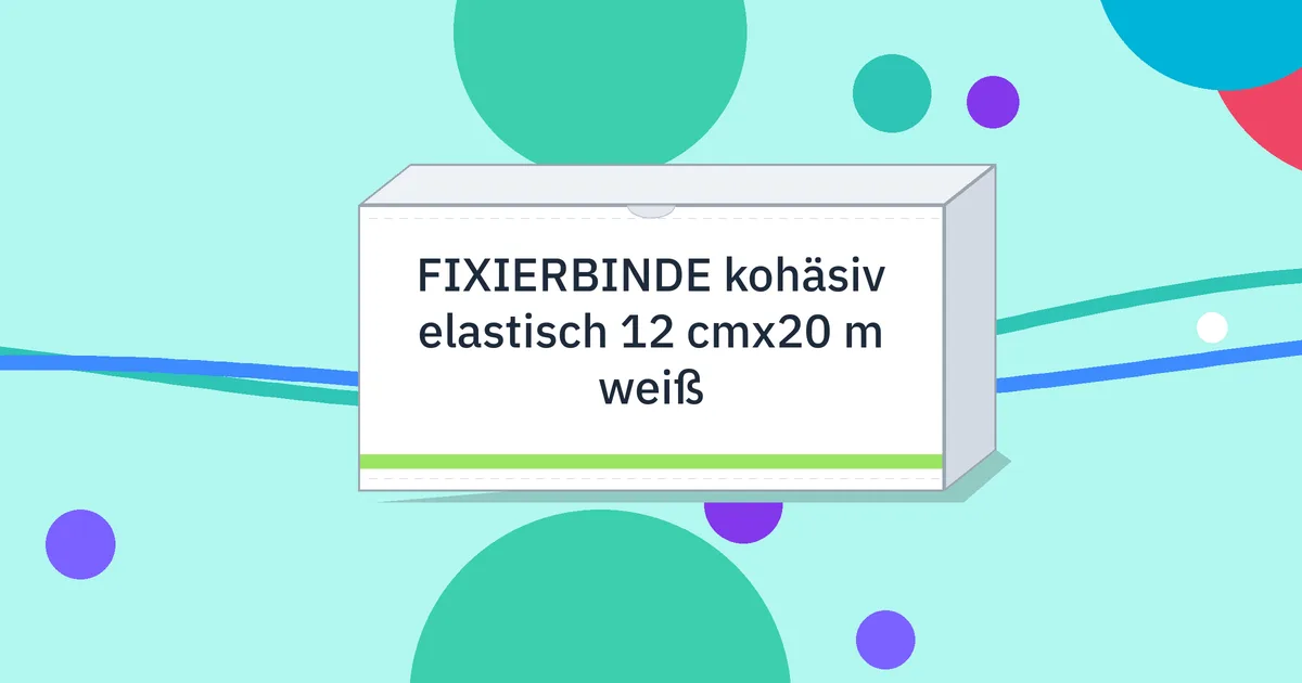 Symbolbild: Packung mit der Aufschrift FIXIERBINDE kohäsiv elastisch 12 cmx20 m weiß (PZN 04807165) – Verfügbarkeit und Bezug in Apotheken in Frankfurt am Main