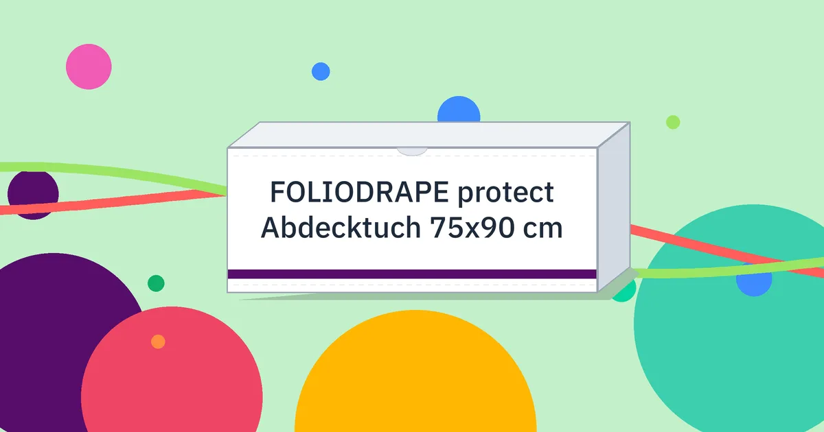 Symbolbild: Packung mit der Aufschrift FOLIODRAPE protect Abdecktuch 75x90 cm (PZN 19064600) – Verfügbarkeit und Bezug in Apotheken in Frankfurt am Main