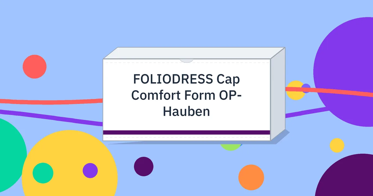 Symbolbild: Packung mit der Aufschrift FOLIODRESS Cap Comfort Form OP-Hauben (PZN 00840094) – Verfügbarkeit und Bezug in Apotheken in Frankfurt am Main