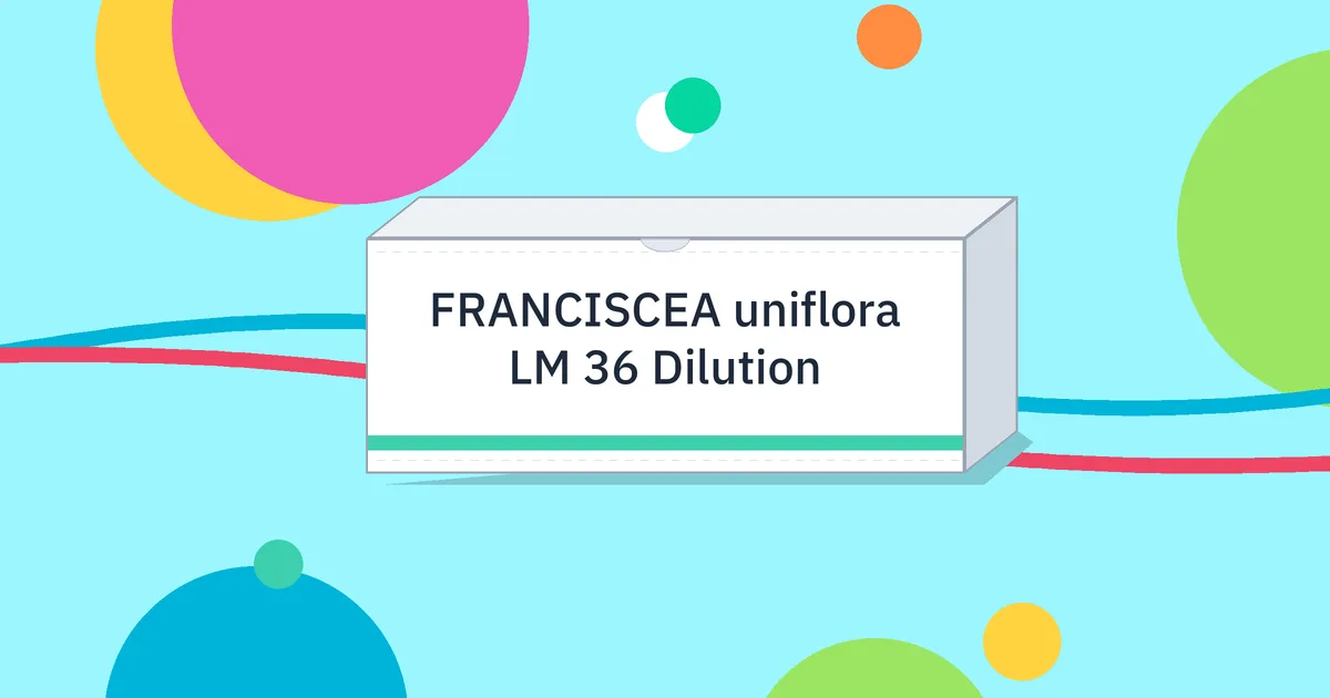 Symbolbild: Packung mit der Aufschrift FRANCISCEA uniflora LM 36 Dilution (PZN 13491324) – Verfügbarkeit und Bezug in Apotheken in Frankfurt am Main