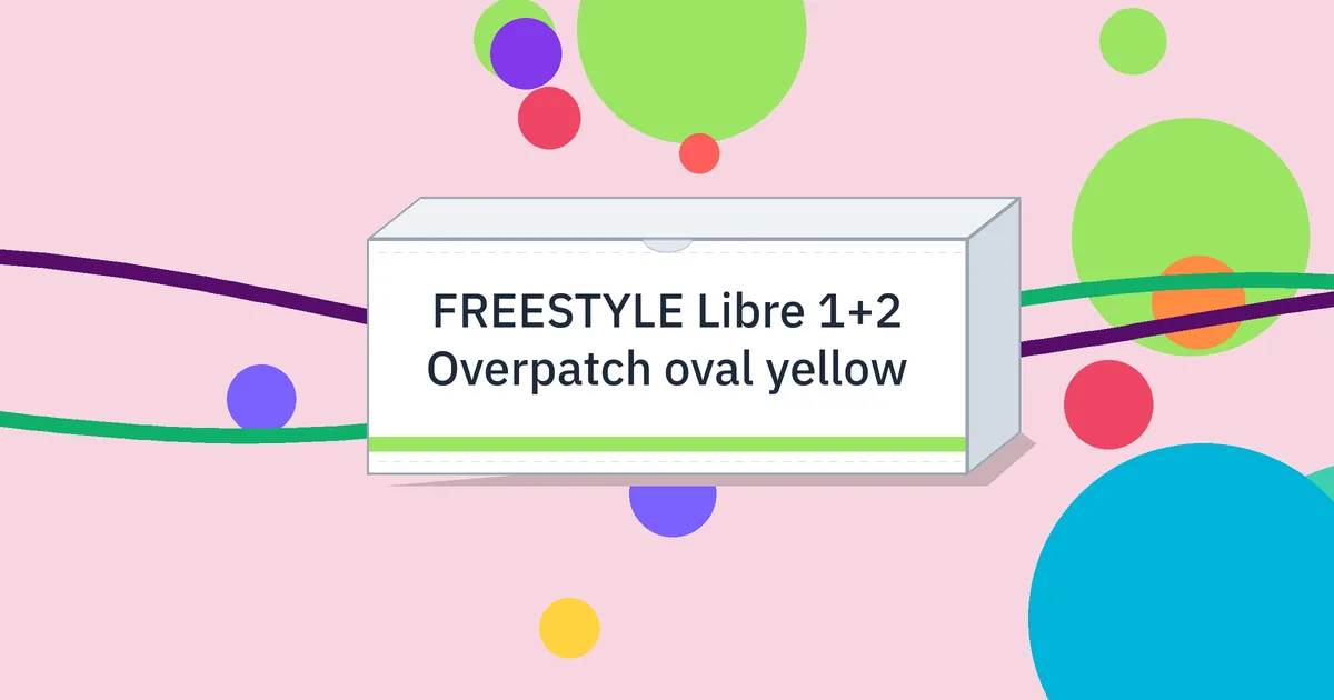 Symbolbild: Packung mit der Aufschrift FREESTYLE Libre 1+2 Overpatch oval yellow (PZN 19864370) – Verfügbarkeit und Bezug in Apotheken in Frankfurt am Main