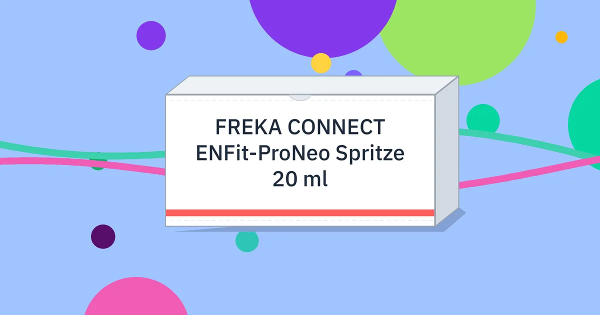 Symbolbild: Packung mit der Aufschrift FREKA CONNECT ENFit-ProNeo Spritze 20 ml (PZN 19523746) – Verfügbarkeit und Bezug in Apotheken in Frankfurt am Main
