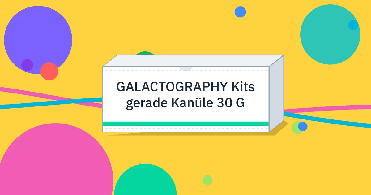 Symbolbild: Packung mit der Aufschrift GALACTOGRAPHY Kits gerade Kanüle 30 G (PZN 04503519) – Verfügbarkeit und Bezug in Apotheken in Frankfurt am Main