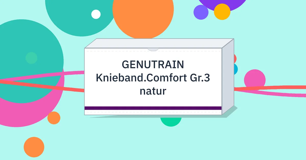 Symbolbild: Packung mit der Aufschrift GENUTRAIN Knieband.Comfort Gr.3 natur (PZN 12517151) – Verfügbarkeit und Bezug in Apotheken in Frankfurt am Main