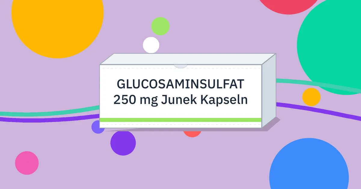 Symbolbild: Packung mit der Aufschrift GLUCOSAMINSULFAT 250 mg Junek Kapseln (PZN 01016865) – Verfügbarkeit und Bezug in Apotheken in Frankfurt am Main