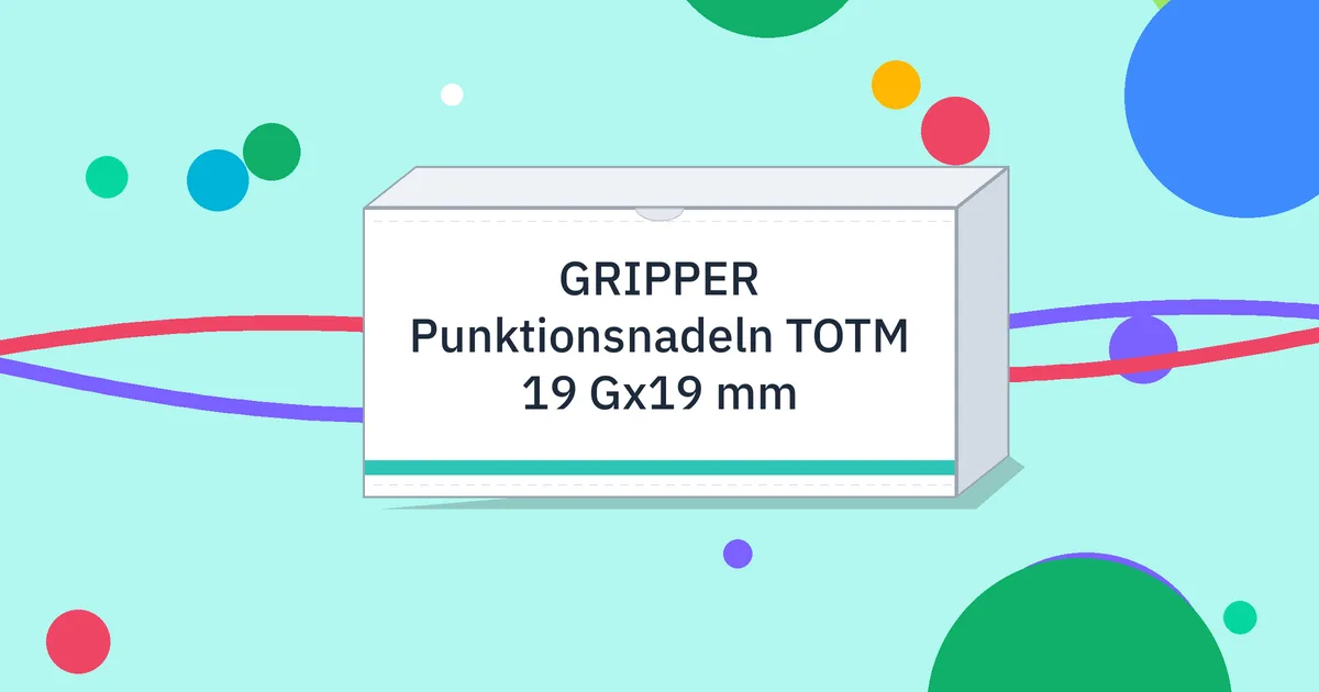 Symbolbild: Packung mit der Aufschrift GRIPPER Punktionsnadeln TOTM 19 Gx19 mm (PZN 04481410) – Verfügbarkeit und Bezug in Apotheken in Frankfurt am Main