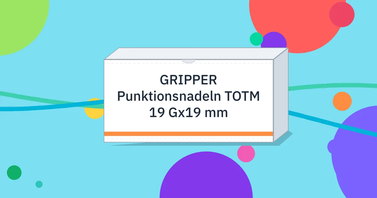Symbolbild: Packung mit der Aufschrift GRIPPER Punktionsnadeln TOTM 19 Gx19 mm (PZN 00108341) – Verfügbarkeit und Bezug in Apotheken in Frankfurt am Main