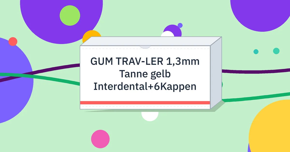 Symbolbild: Packung mit der Aufschrift GUM TRAV-LER 1,3mm Tanne gelb Interdental+6Kappen (PZN 09714356) – Verfügbarkeit und Bezug in Apotheken in Frankfurt am Main