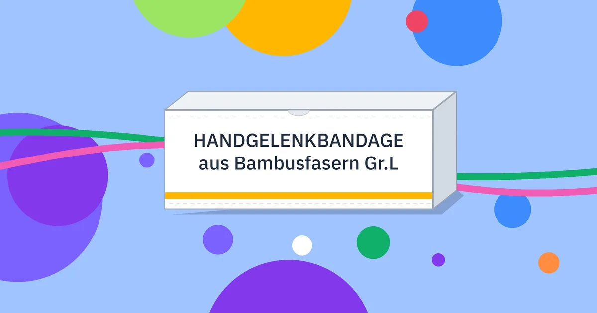 Symbolbild: Packung mit der Aufschrift HANDGELENKBANDAGE aus Bambusfasern Gr.L (PZN 13057668) – Verfügbarkeit und Bezug in Apotheken in Frankfurt am Main