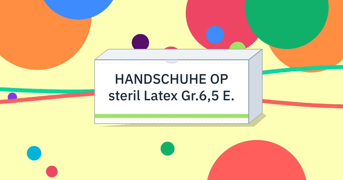 Symbolbild: Packung mit der Aufschrift HANDSCHUHE OP steril Latex Gr.6,5 E. (PZN 01963338) – Verfügbarkeit und Bezug in Apotheken in Frankfurt am Main
