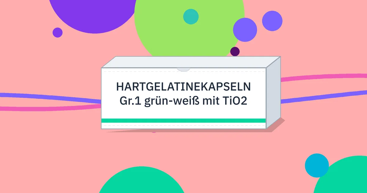 Symbolbild: Packung mit der Aufschrift HARTGELATINEKAPSELN Gr.1 grün-weiß mit TiO2 (PZN 18770313) – Verfügbarkeit und Bezug in Apotheken in Frankfurt am Main