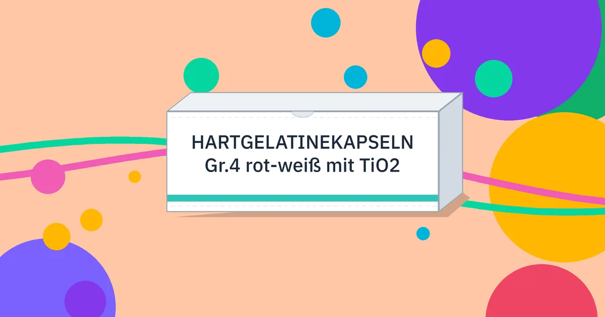 Symbolbild: Packung mit der Aufschrift HARTGELATINEKAPSELN Gr.4 rot-weiß mit TiO2 (PZN 18770572) – Verfügbarkeit und Bezug in Apotheken in Frankfurt am Main